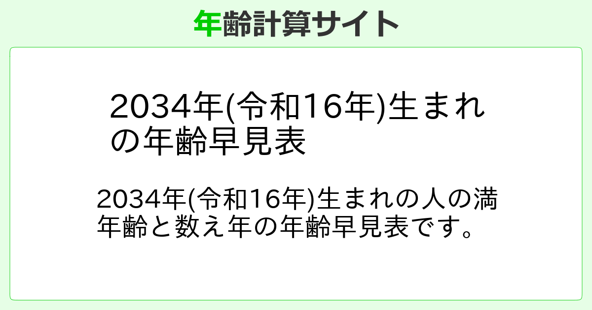 2034年(令和16年)生まれの年齢早見表 - 年齢計算サイト