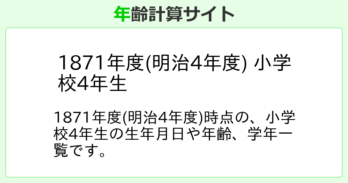 1871年度(明治4年度) 小学校4年生 - 年齢計算サイト